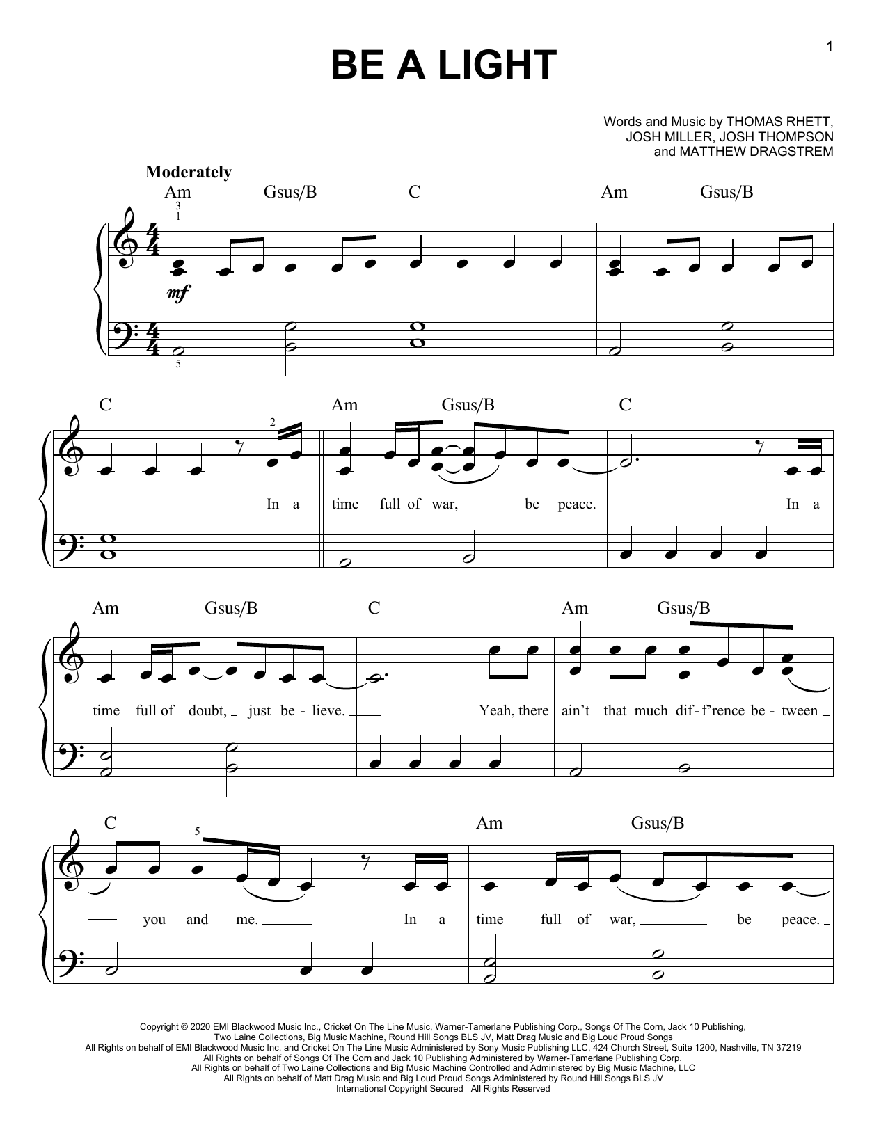 Be A Light - Online Noten von Thomas Rhett, Reba McEntire, Hillary ...