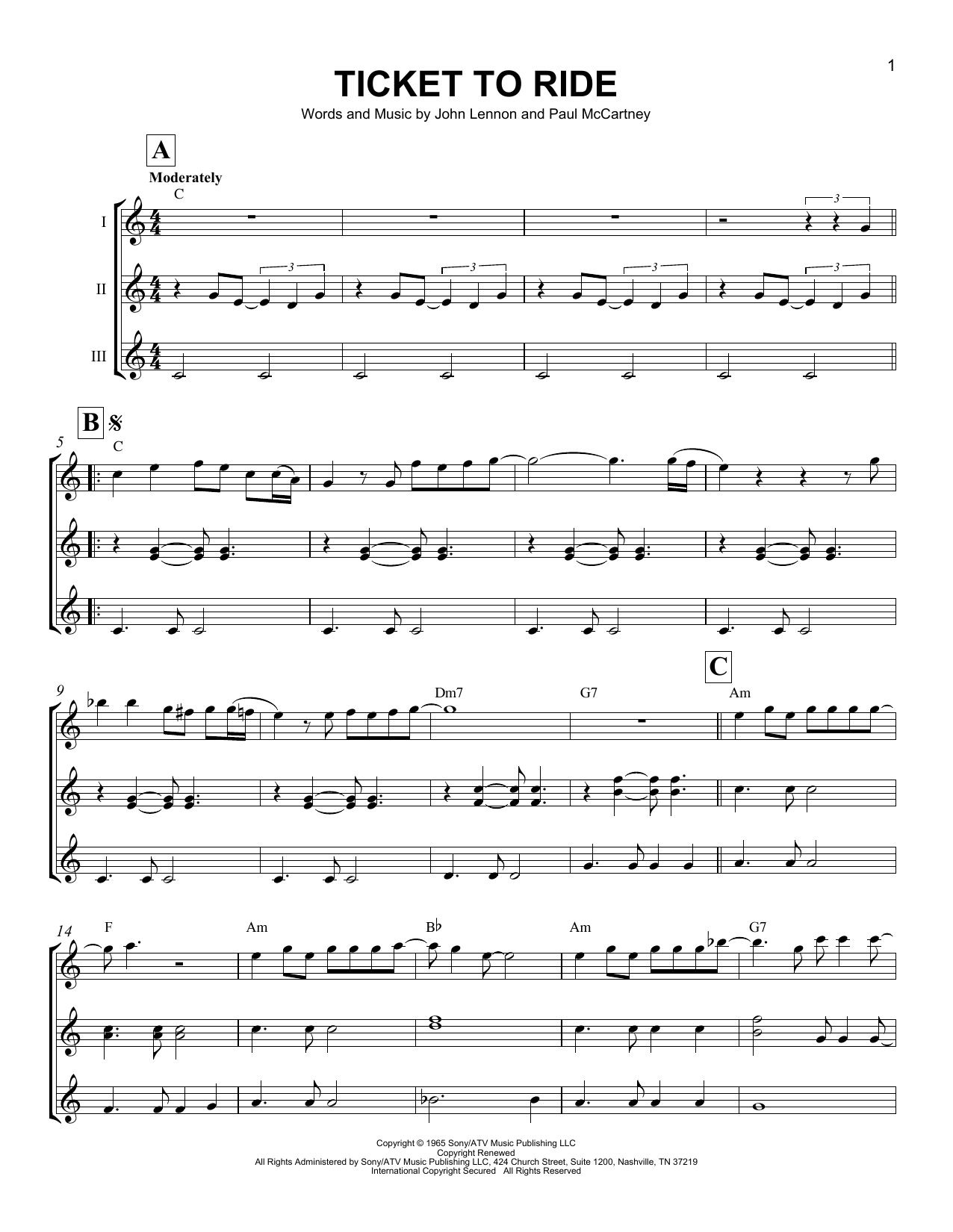 Ticket To Ride (The Beatles) | Sheet Music: Ukulele Ensemble | PDF Download