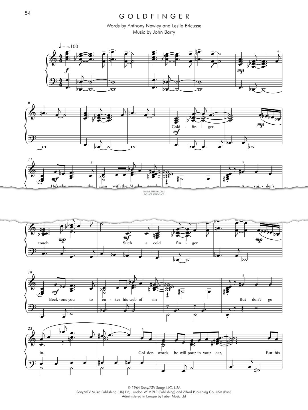 Goldfinger (John Barry) | Sheet Music: Piano | PDF Download