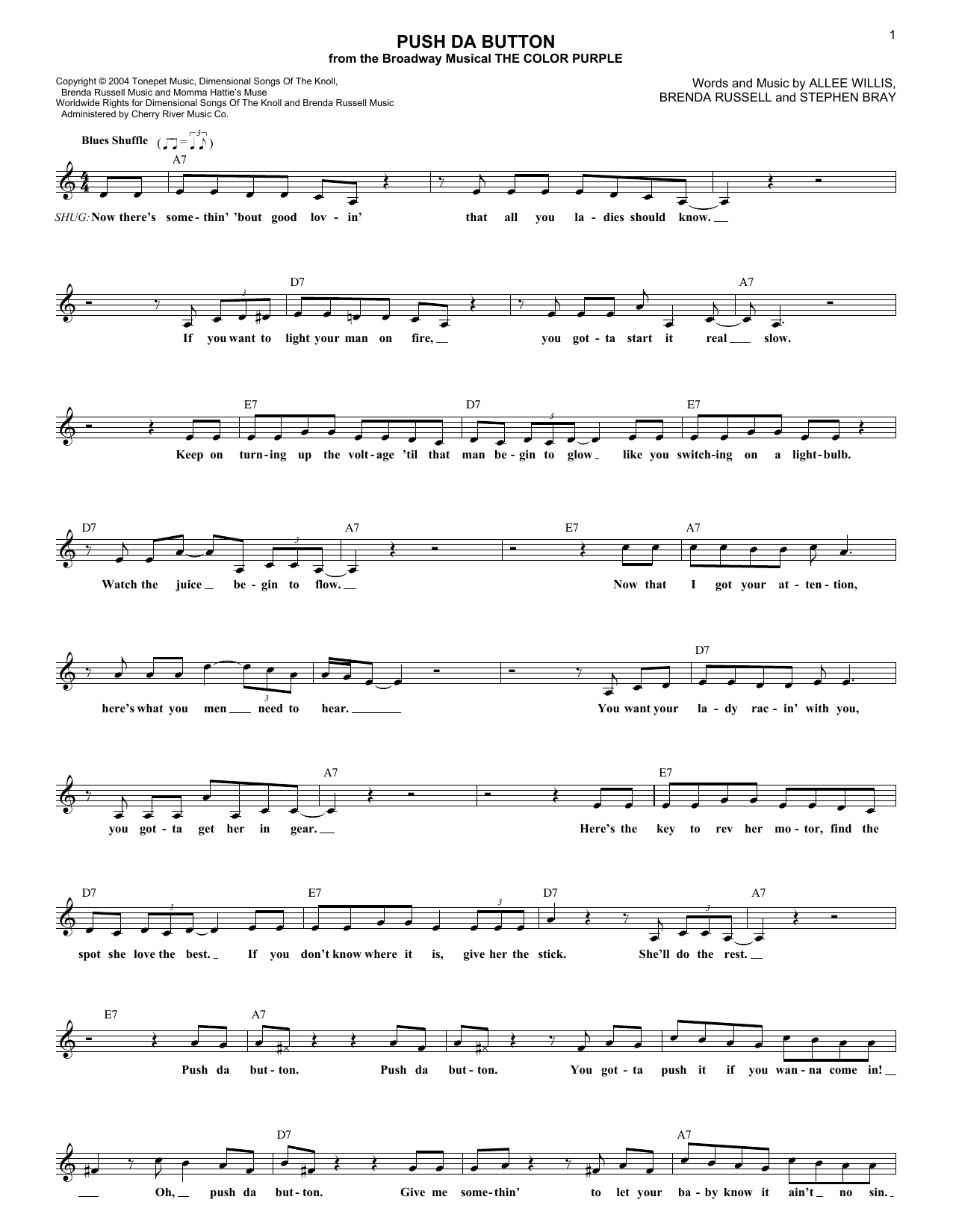 Push Da Button - sheet music by The Color Purple (Musical) - smd-85566 ...