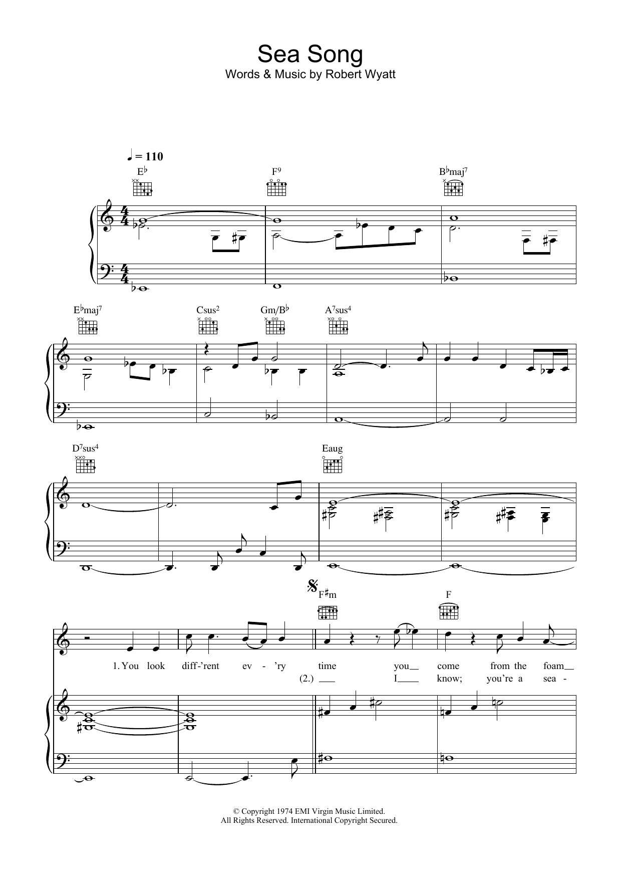 Sea Song (Robert Wyatt) | Sheet Music: Piano, Vocal & Guitar Chords ...