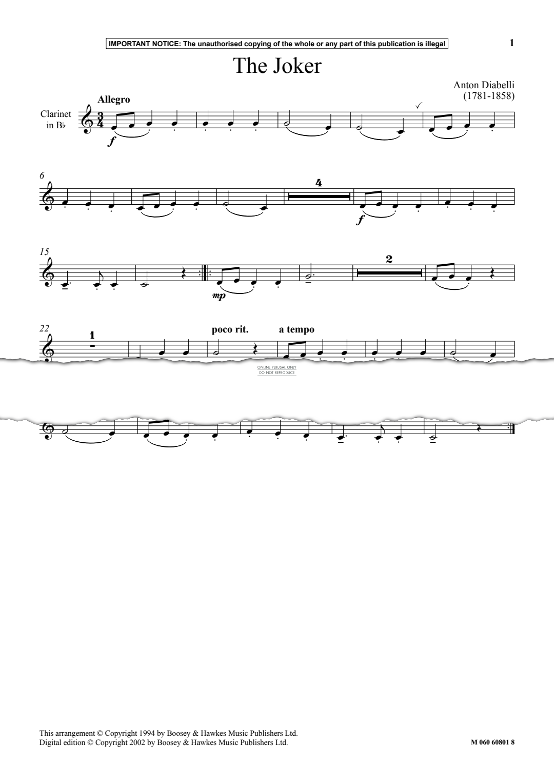 The Joker - sheet music by Anton Diabelli - fbd-9673 | notendownload