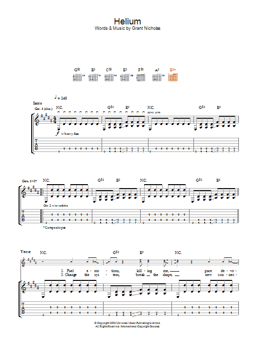 Helium - sheet music by Feeder - smd-22930 | notendownload