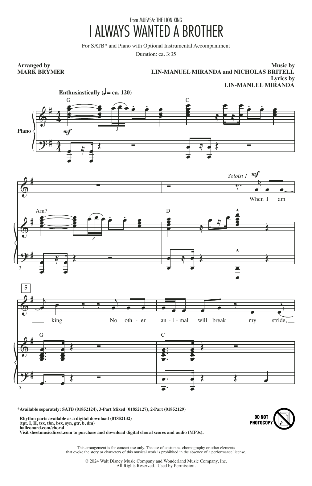 I Always Wanted A Brother (from Mufasa) (arr. Mark Brymer) (Lin-Manuel ...