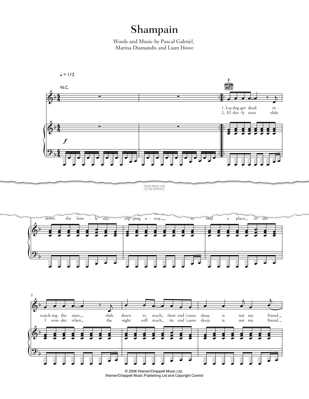 Sham Pain (Marina and The Diamonds) | Sheet Music: Guitar, Piano, Voice ...