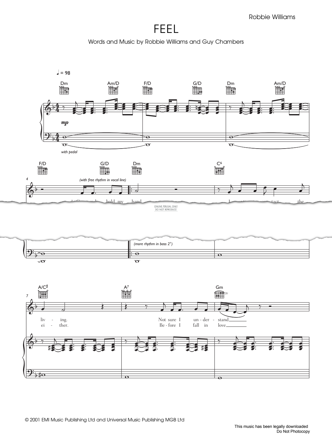 Feel - sheet music by Robbie Williams - fbd-7305 | notendownload
