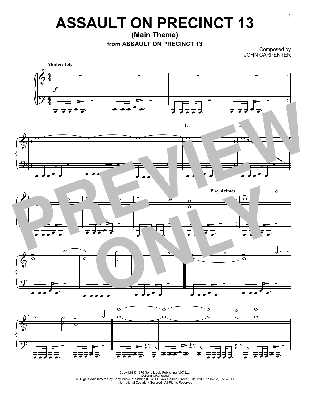 Assault On Precinct 13 (Main Theme) - Online Noten von John Carpenter ...