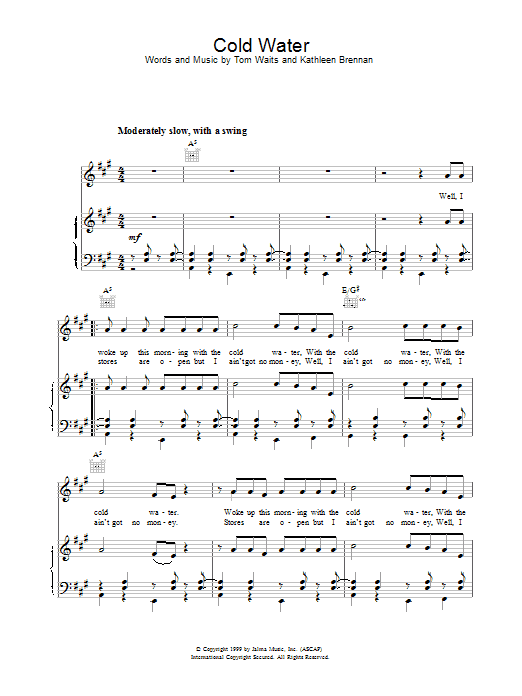 Cold Water - sheet music by Tom Waits - smd-18567 | notendownload