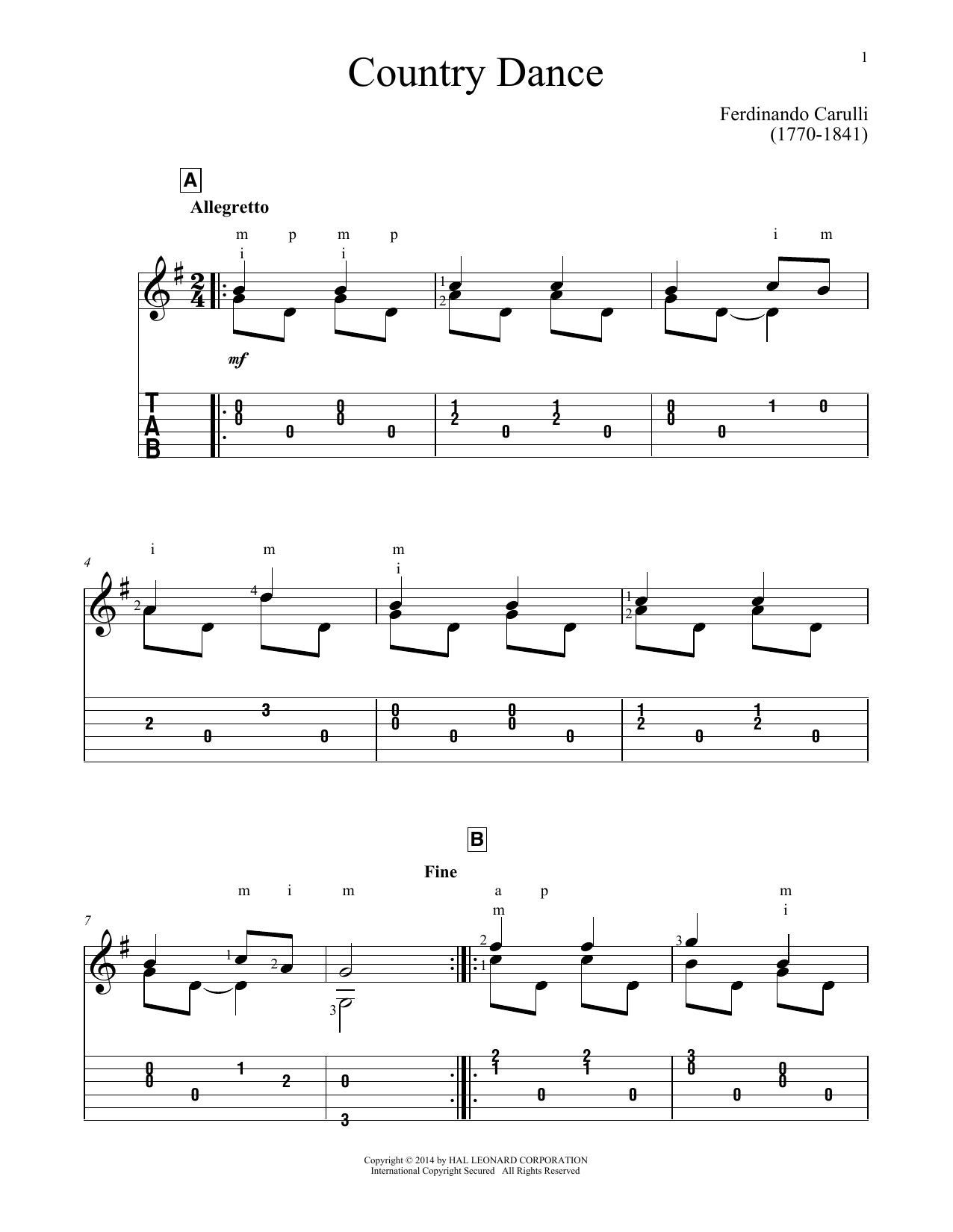 Country Dance (Ferdinando Carulli) | Sheet Music: Solo Guitar | PDF ...