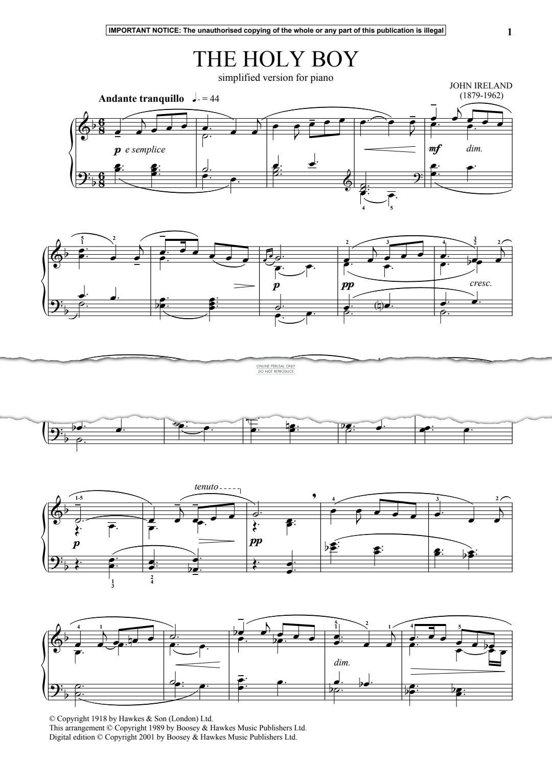 The Holy Boy (John Ireland) | Sheet Music: Piano | PDF Download