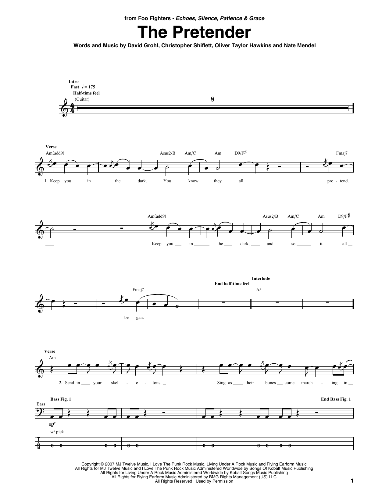 The Pretender (Foo Fighters) | Noten: E-Bass mit Notation & TABs | PDF Download