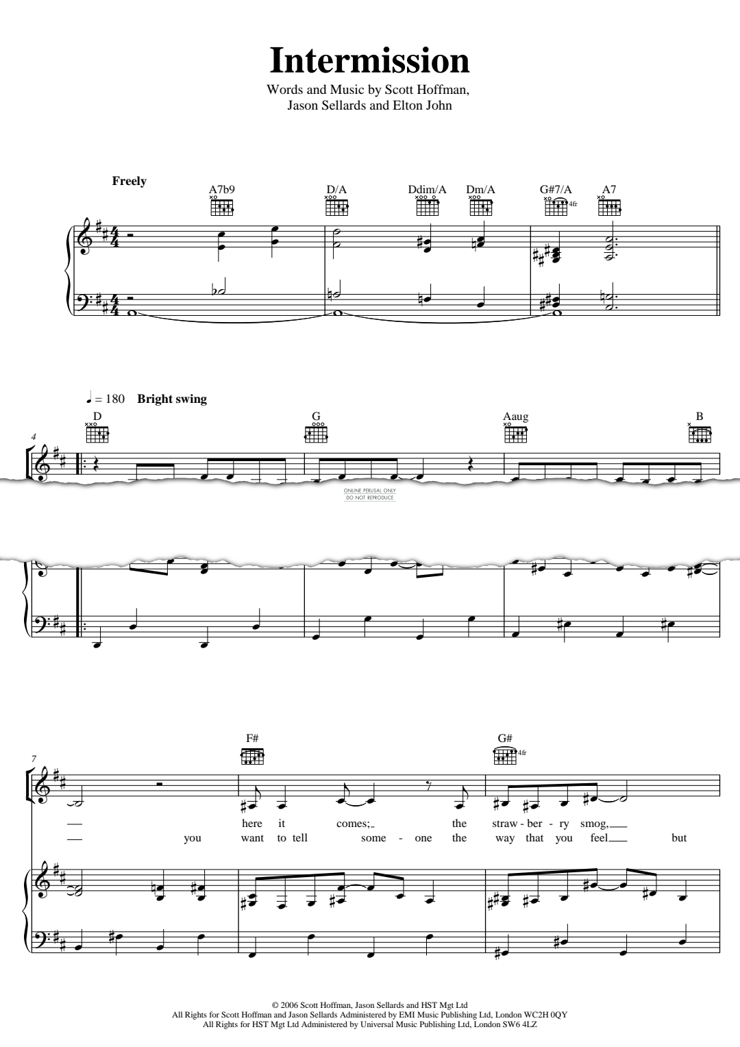 Intermission (Scissor Sisters) | Sheet Music: Guitar, Piano, Voice ...