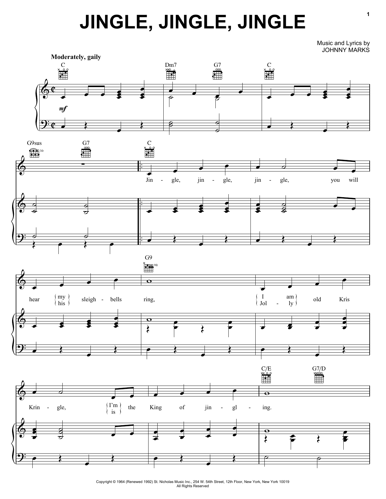 Jingle, Jingle, Jingle (Johnny Marks) | Sheet Music: Piano, Vocal ...