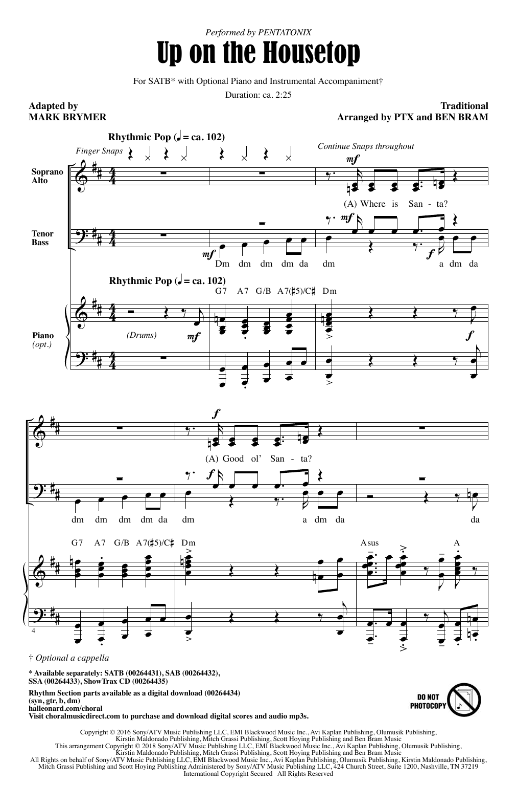 Up On The Housetop (adapt. Mark Brymer) - sheet music by Pentatonix ...