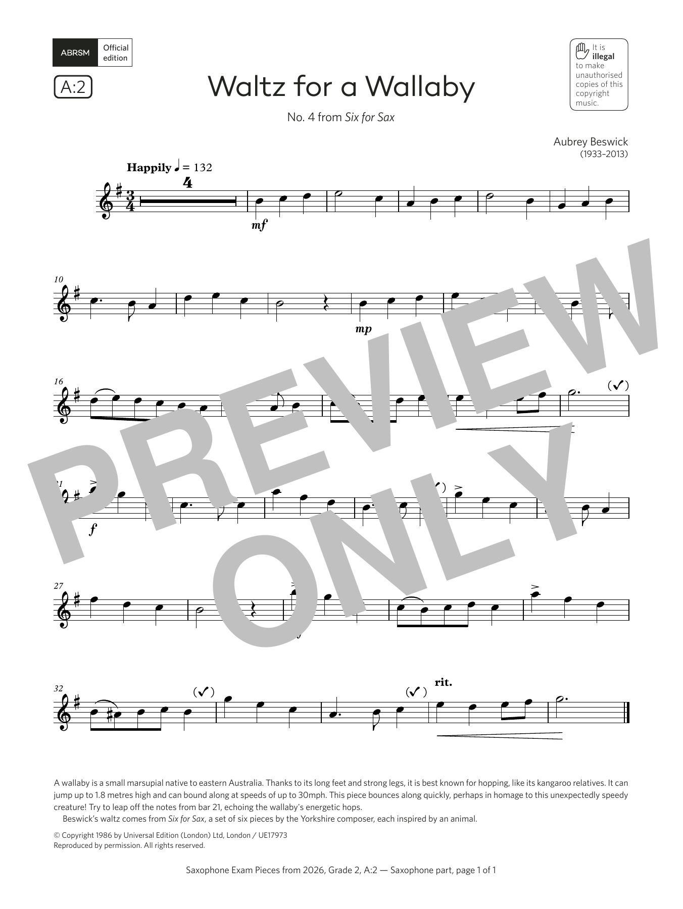 Waltz for a Wallaby (Grade 2, list A2, from the ABRSM Saxophone ...