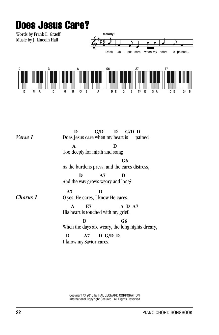 Does Jesus Care? (Frank E. Graeff) | Sheet Music: Piano Chords/Lyrics ...