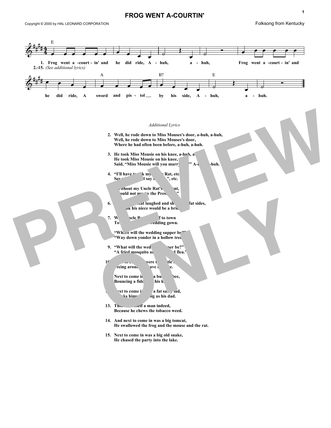 Frog Went A-Courtin' - sheet music by - smd-181625 | notendownload