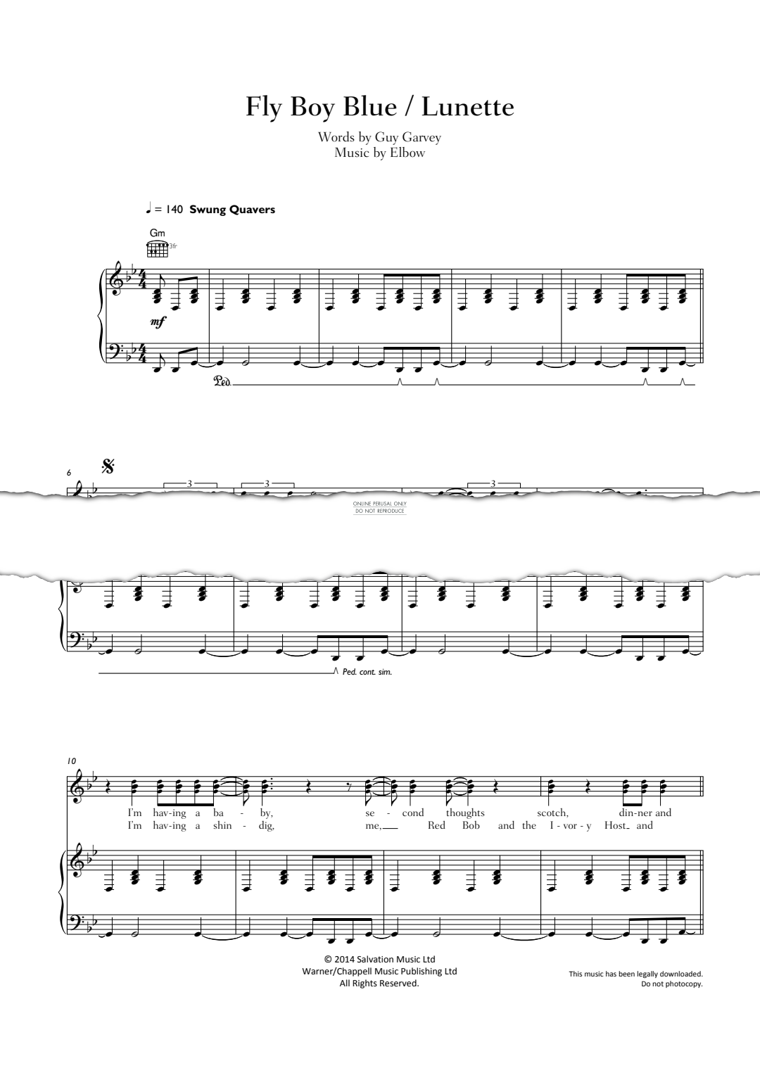 Fly Boy Blue / Lunette - sheet music by Elbow - fbd-22706 | notendownload
