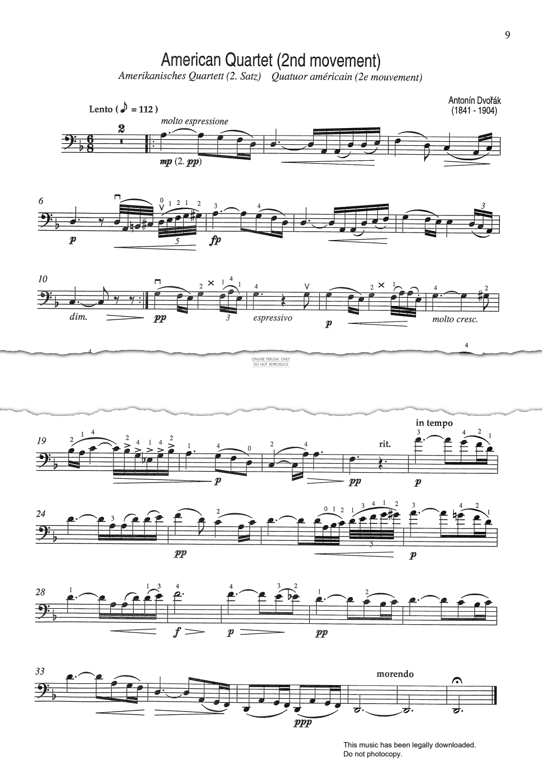 American Quartet (Second Movement) - sheet music by Antonín Dvorák - fbd-46487 | notendownload