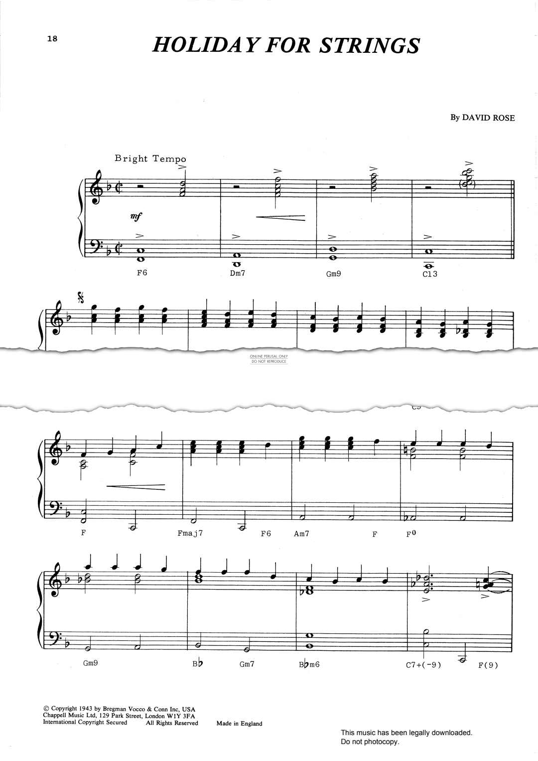 Holiday For Strings (David Rose) | Noten: Gitarre, Klavier | PDF Download