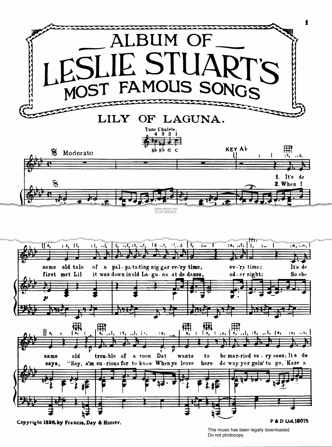 Lily of Laguna (Leslie Stuart) | Sheet Music: Piano, Voice | PDF Download