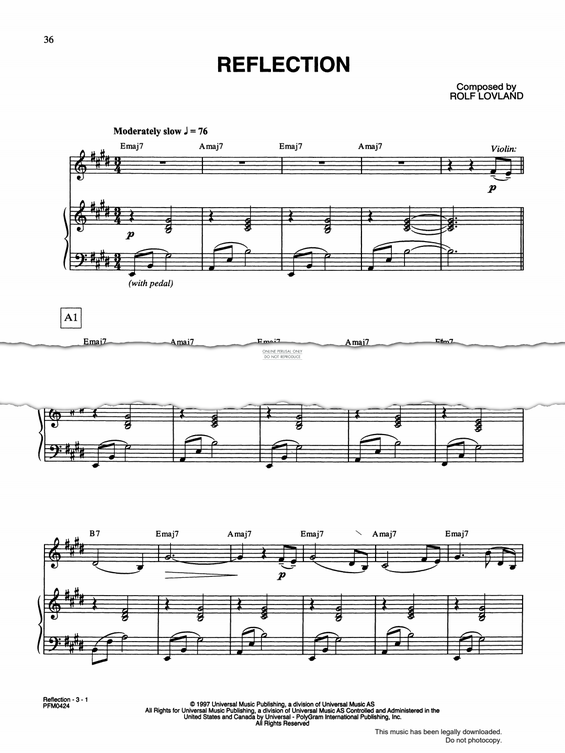 Reflection (Rolf Lovland) | Sheet Music: Piano, Violin | PDF Download