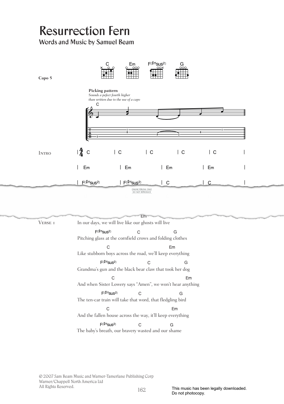 Resurrection Fern - sheet music by Iron & Wine - fbd-40572 | notendownload