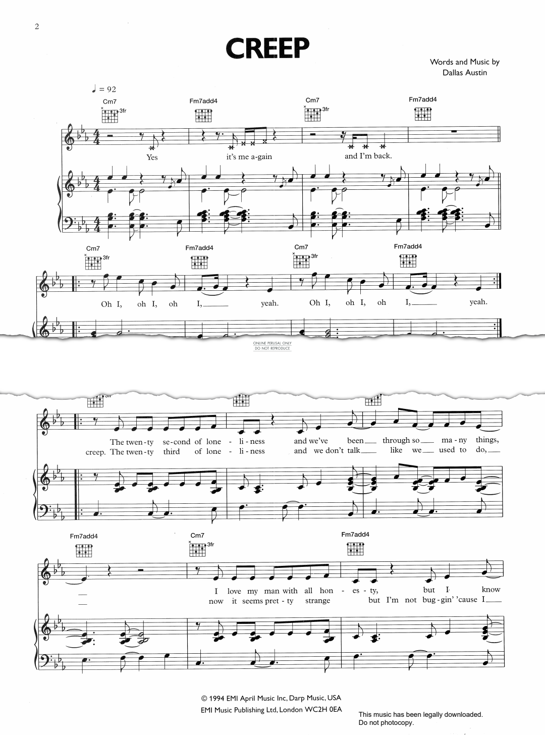 Creep (TLC) | Sheet Music: Guitar, Piano, Voice | PDF Download