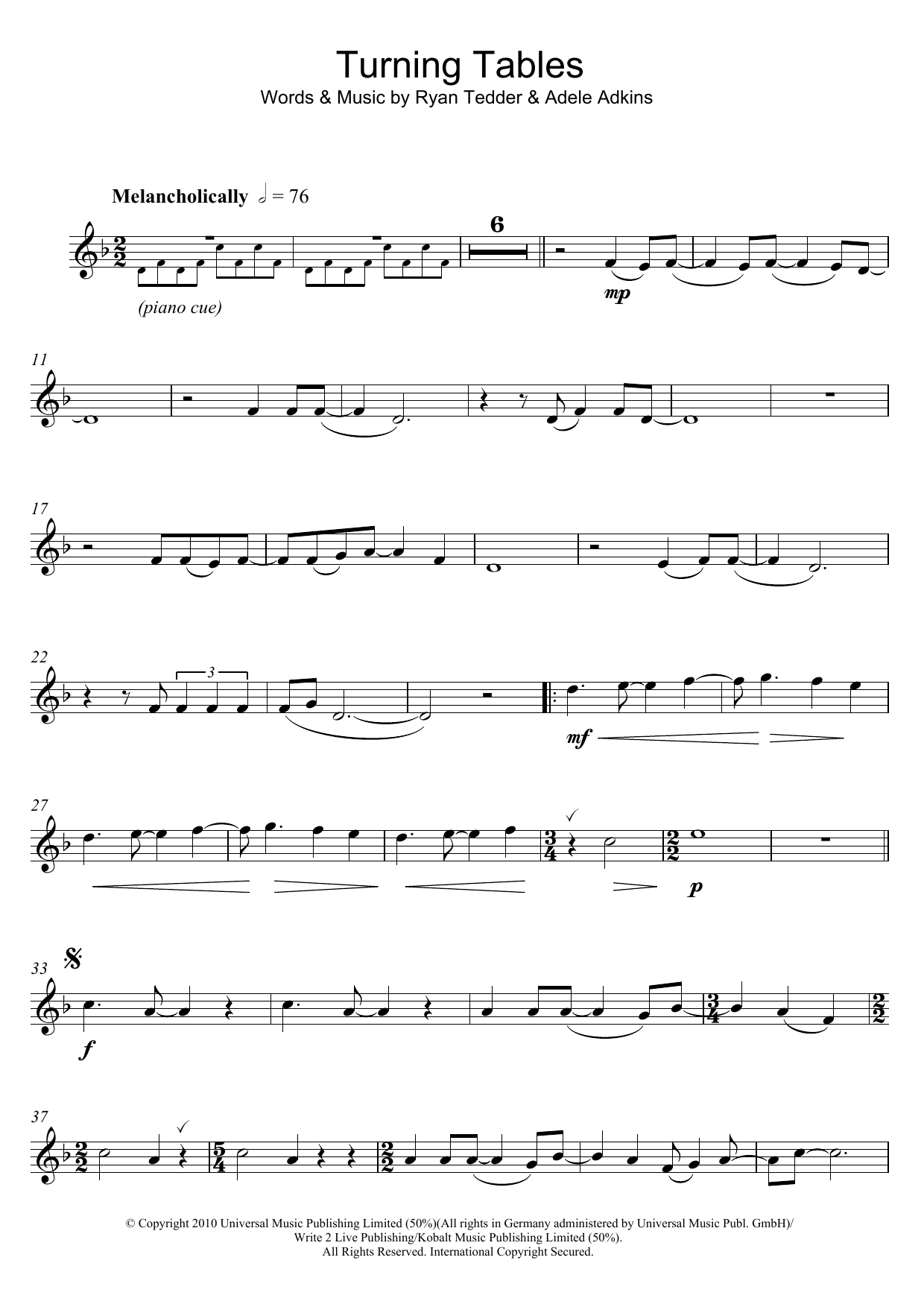 Turning Tables (Adele) | Sheet Music: Clarinet Solo | PDF Download