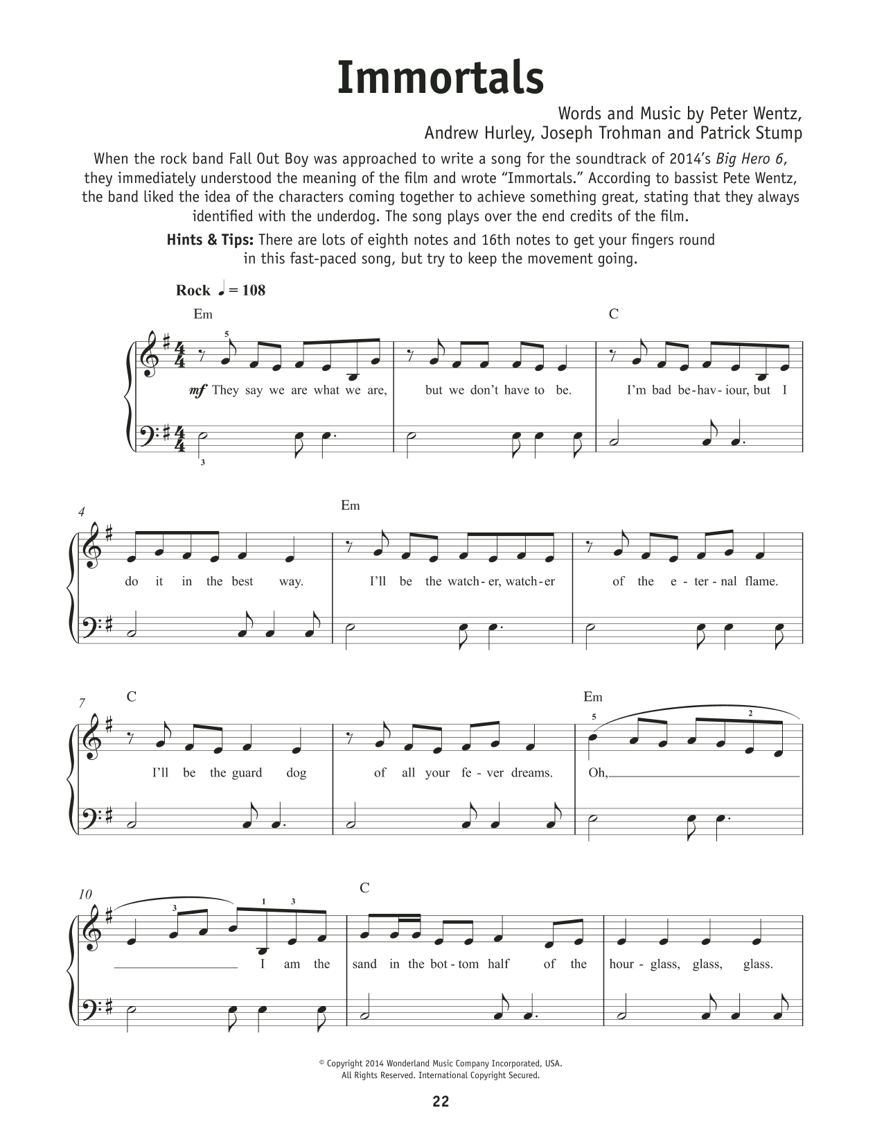 Immortals (from Big Hero 6) - sheet music by Fall Out Boy - smd-1533996 ...