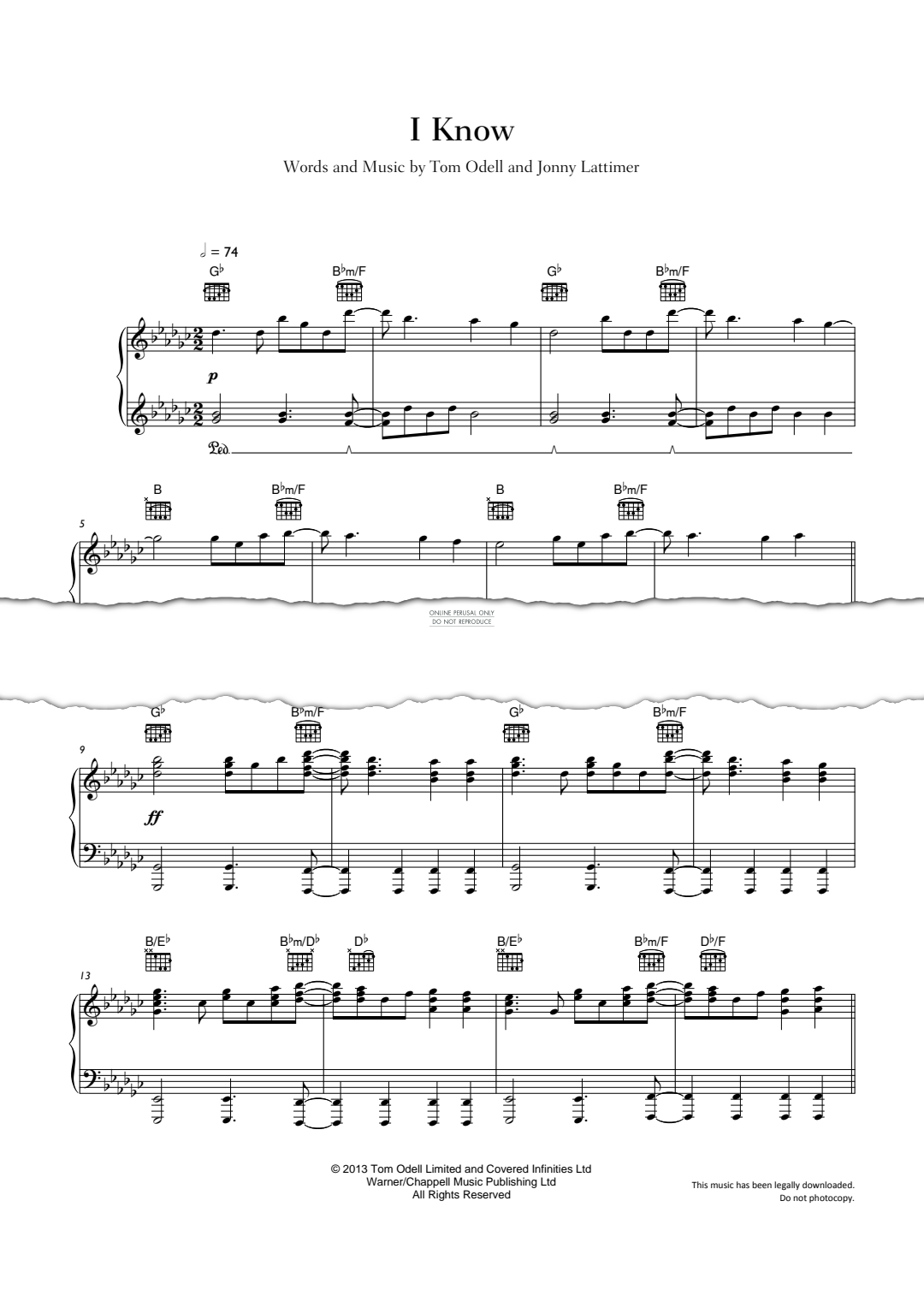 I Know - Noten von Tom Odell - fbd-19412 | notendownload