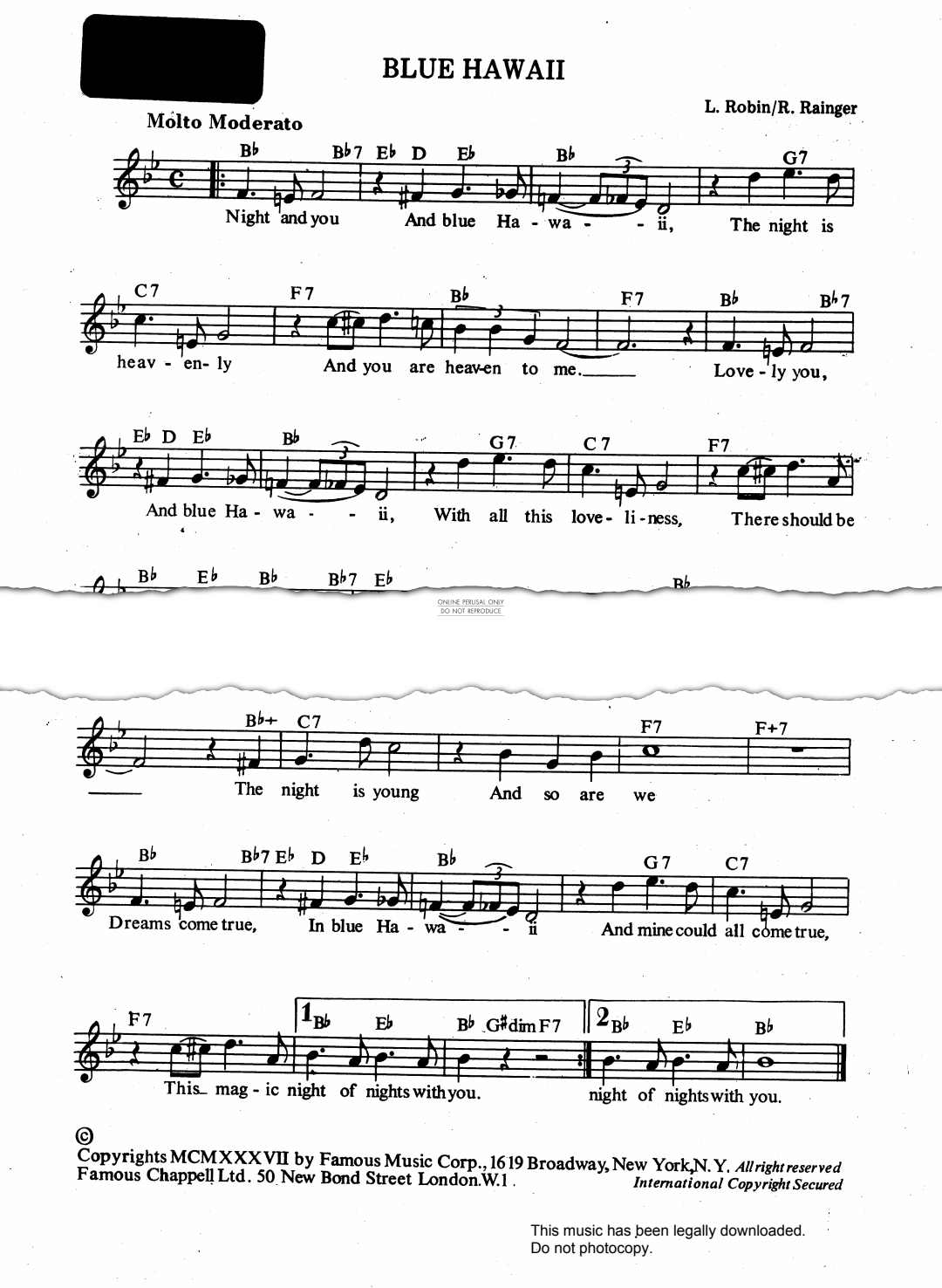 Blue Hawaii (Ralph Rainger) | Noten: Gitarre, Gesang | PDF Download