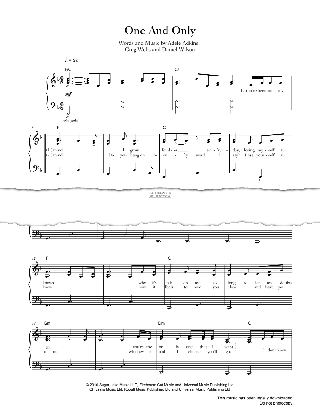 One And Only - sheet music by Adele - fbd-23167 | notendownload