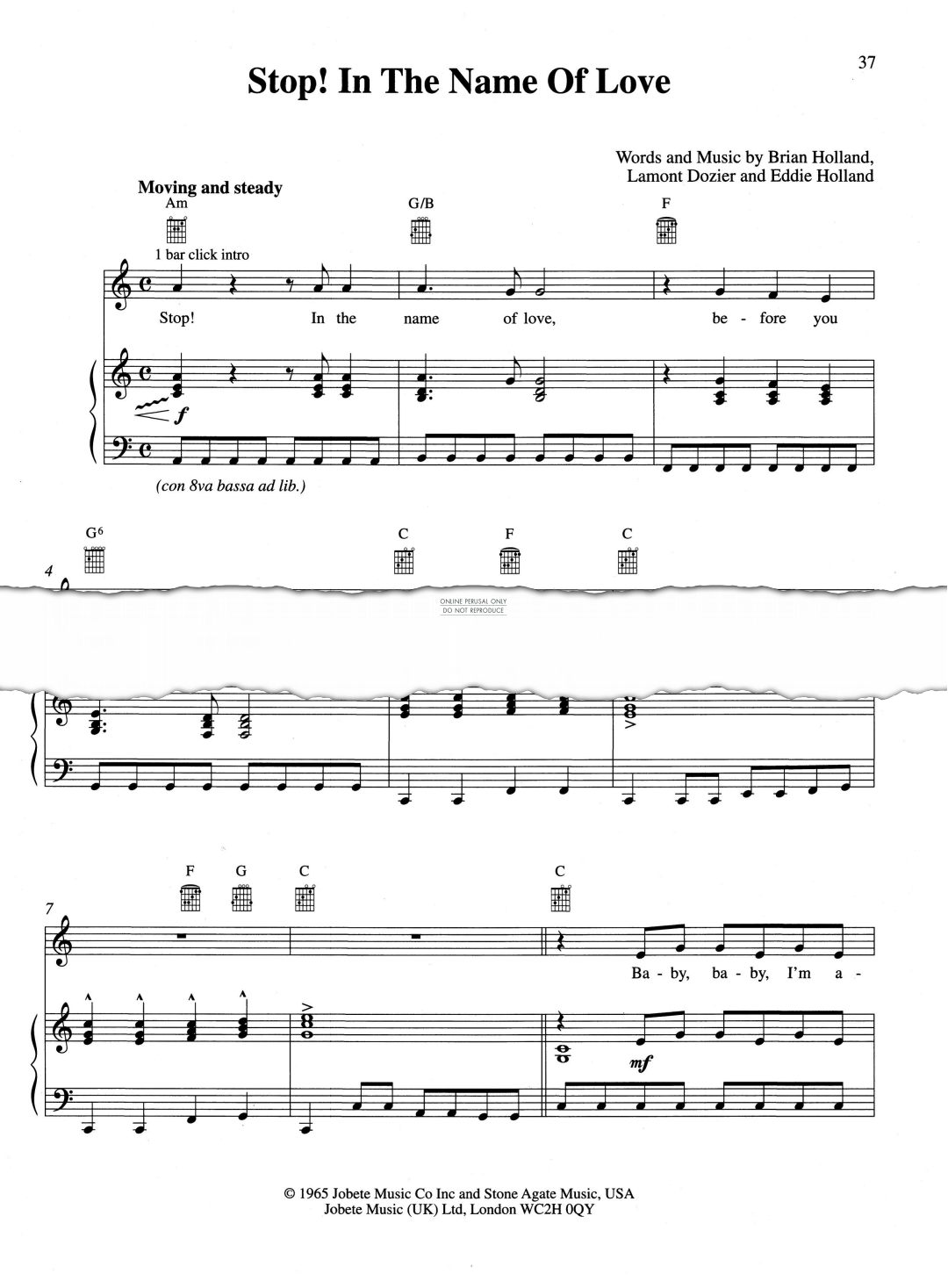 Stop! In The Name Of Love (The Supremes) | Noten: Gitarre, Klavier ...