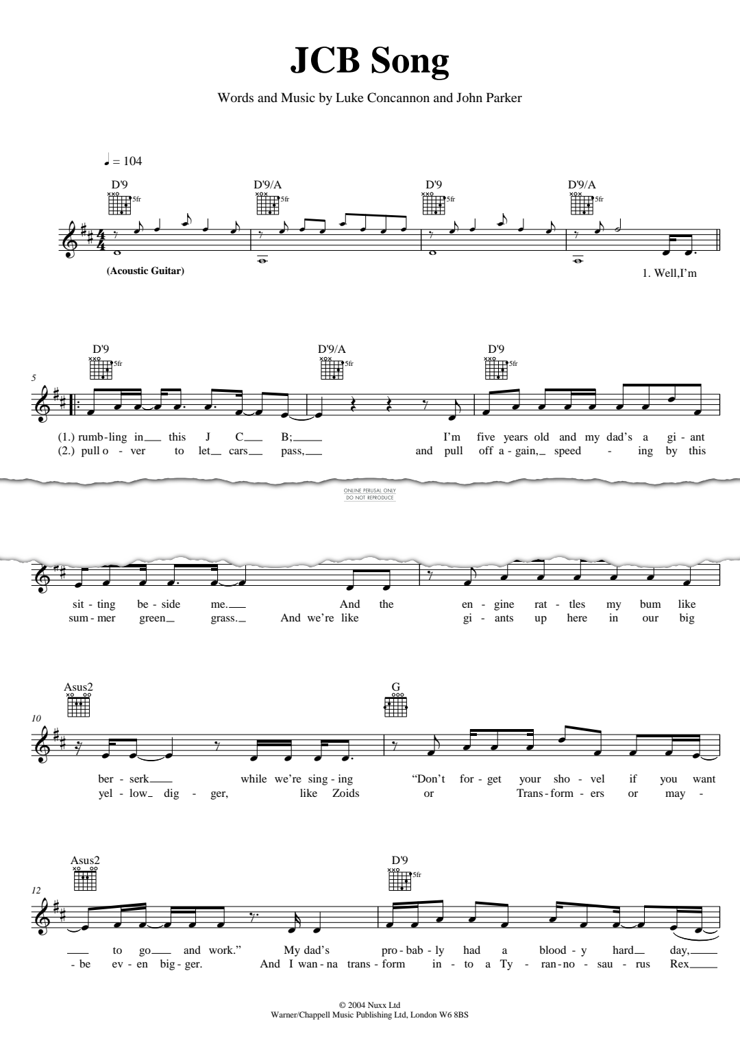 JCB Song - sheet music by Nizlopi - fbd-3665 | notendownload