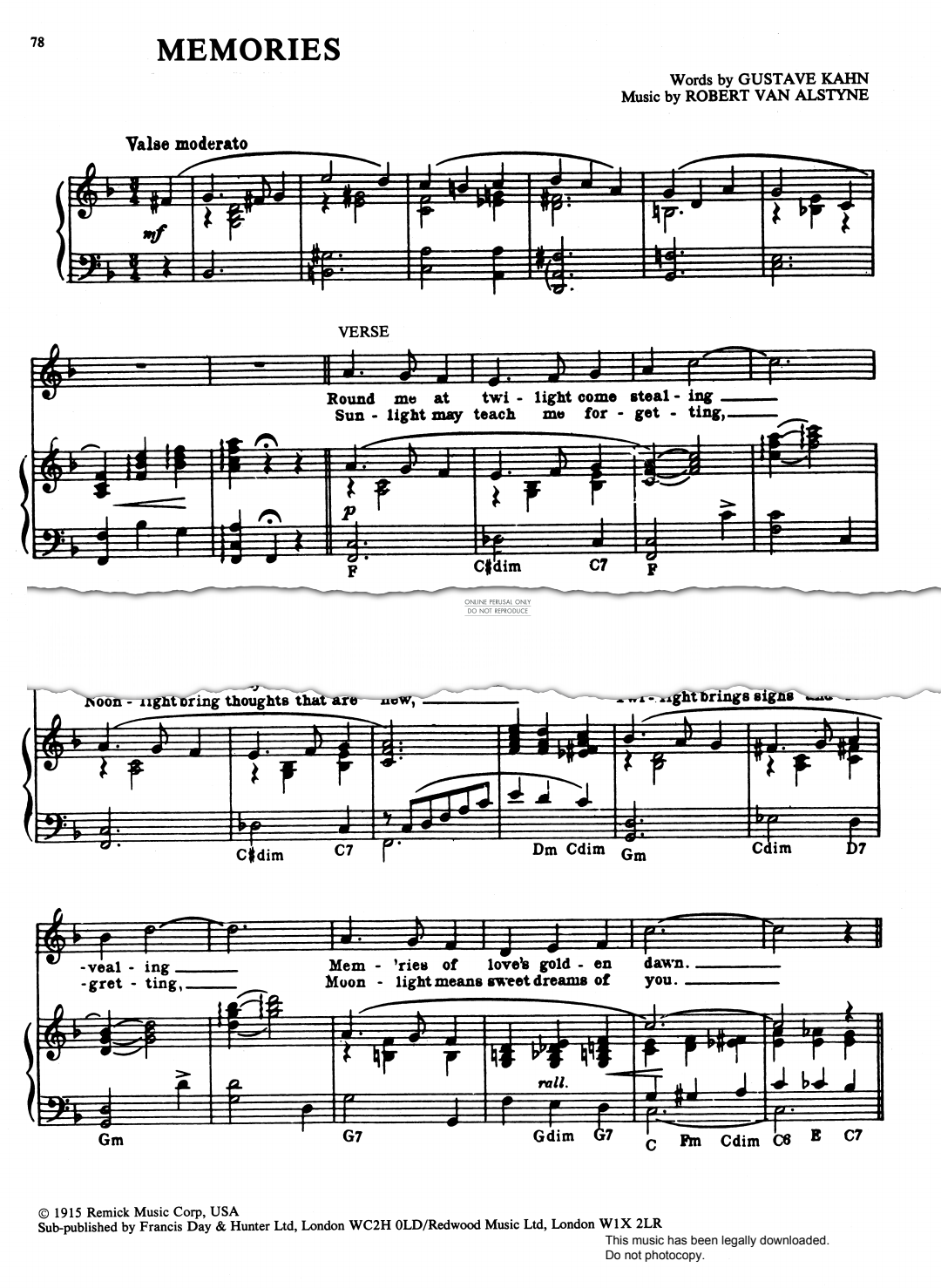 Memories (Robert Van Alstyne) | Noten: Gitarre, Klavier, Gesang | PDF ...