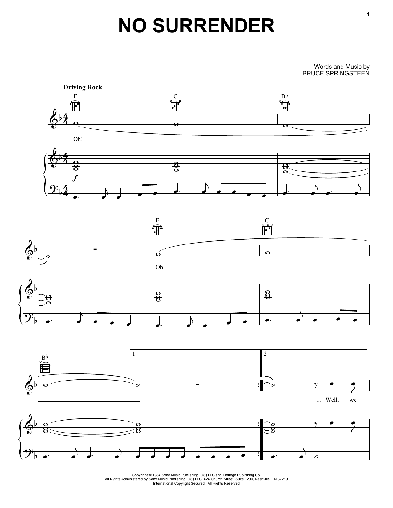 No Surrender (Bruce Springsteen) | Sheet Music: Piano, Vocal & Guitar ...