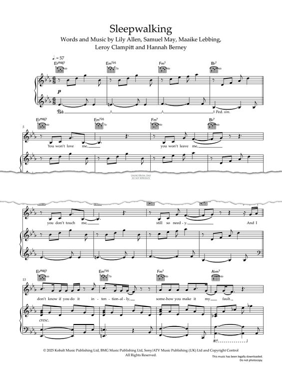 Sleepwalking (Lily Allen) | Sheet Music: Guitar, Piano, Voice | PDF Download