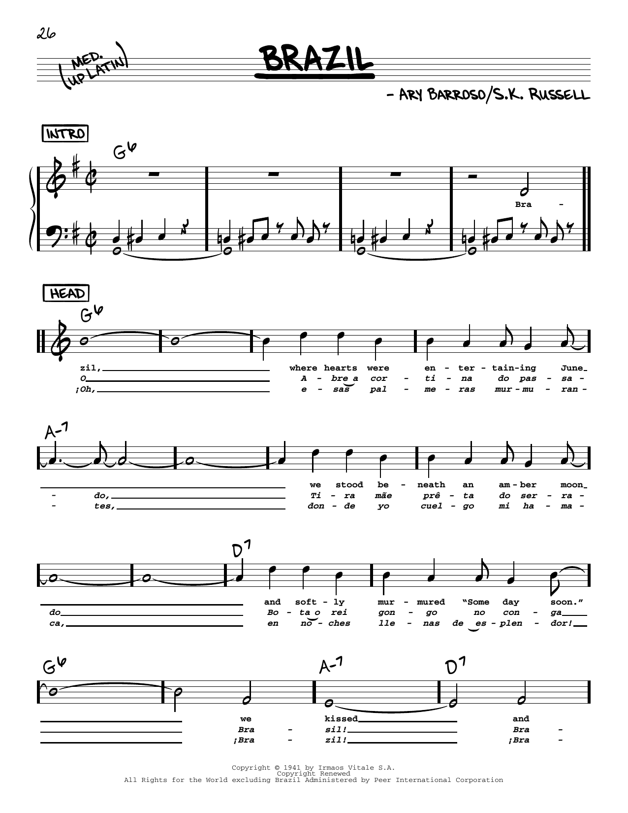Brazil (High Voice) (The Ritchie Family) | Sheet Music: Real Book ...