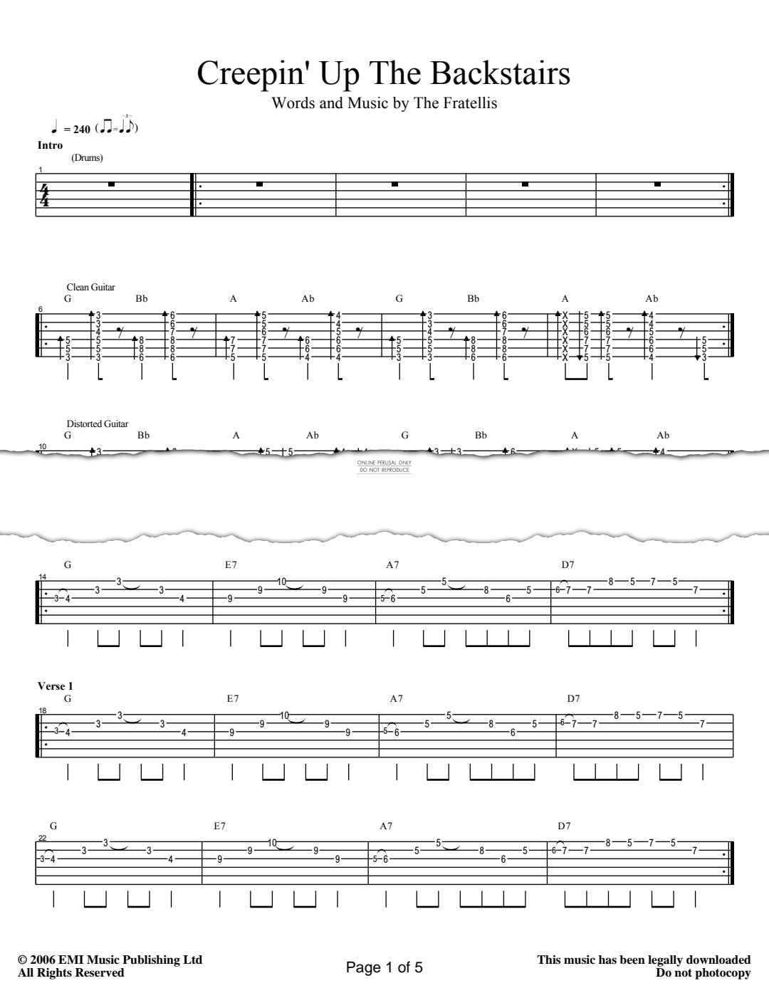 Creepin' Up The Back Stairs - sheet music by The Fratellis - fbd-6586 ...