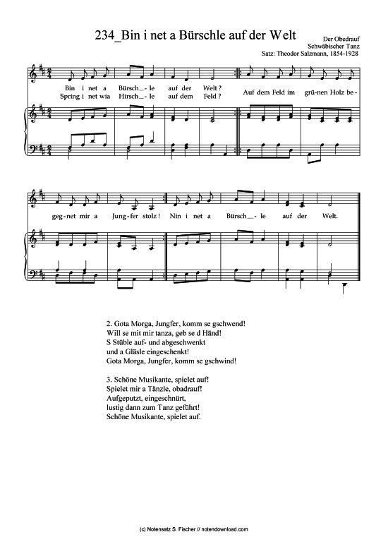Bin i net a Bürschle auf der Welt - Noten von Der Obedrauf Schwäbischer ...