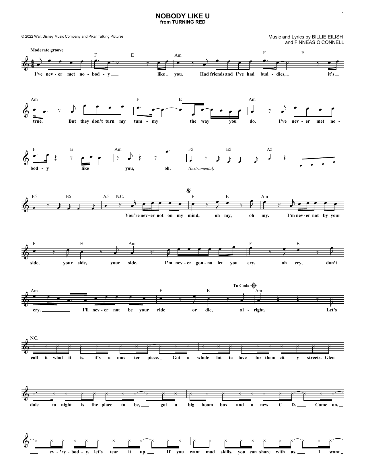 Nobody Like U (from Turning Red) - sheet music by 4*TOWN - smd-1375015 ...