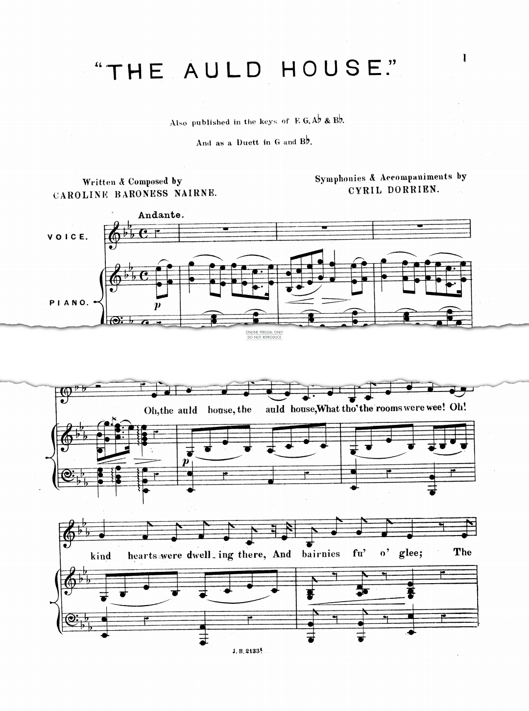 The Auld House (Caroline Baroness Nairne) | Sheet Music: Piano, Voice ...