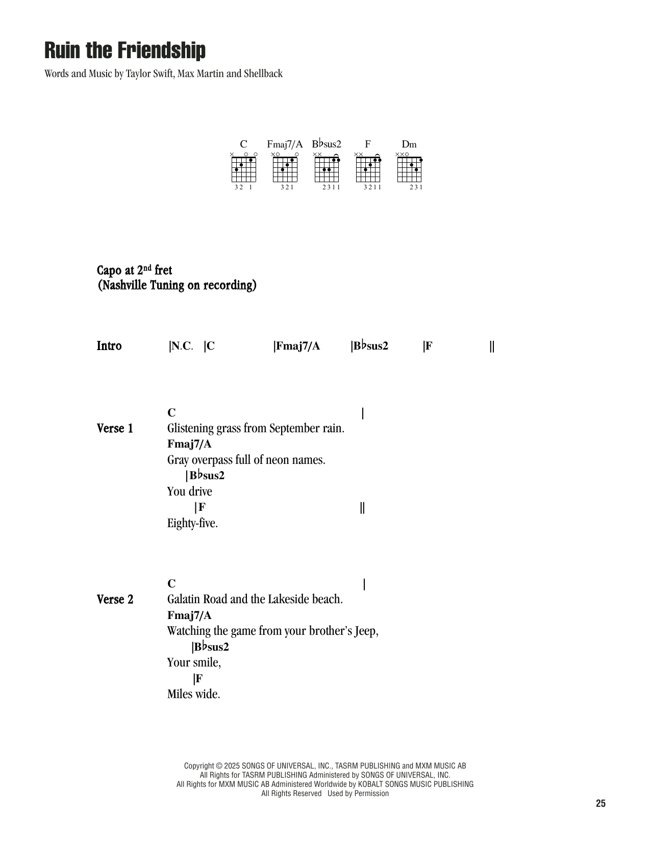 Ruin The Friendship (Taylor Swift) | Noten: Guitar Chords/Lyrics | PDF ...