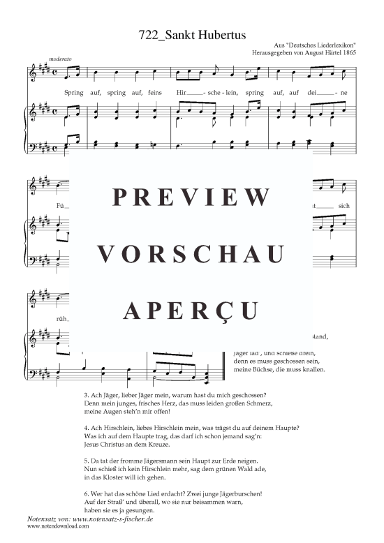 Sankt Hubertus - Noten von Aus "Deutsches Liederlexikon" A. Härtel ...