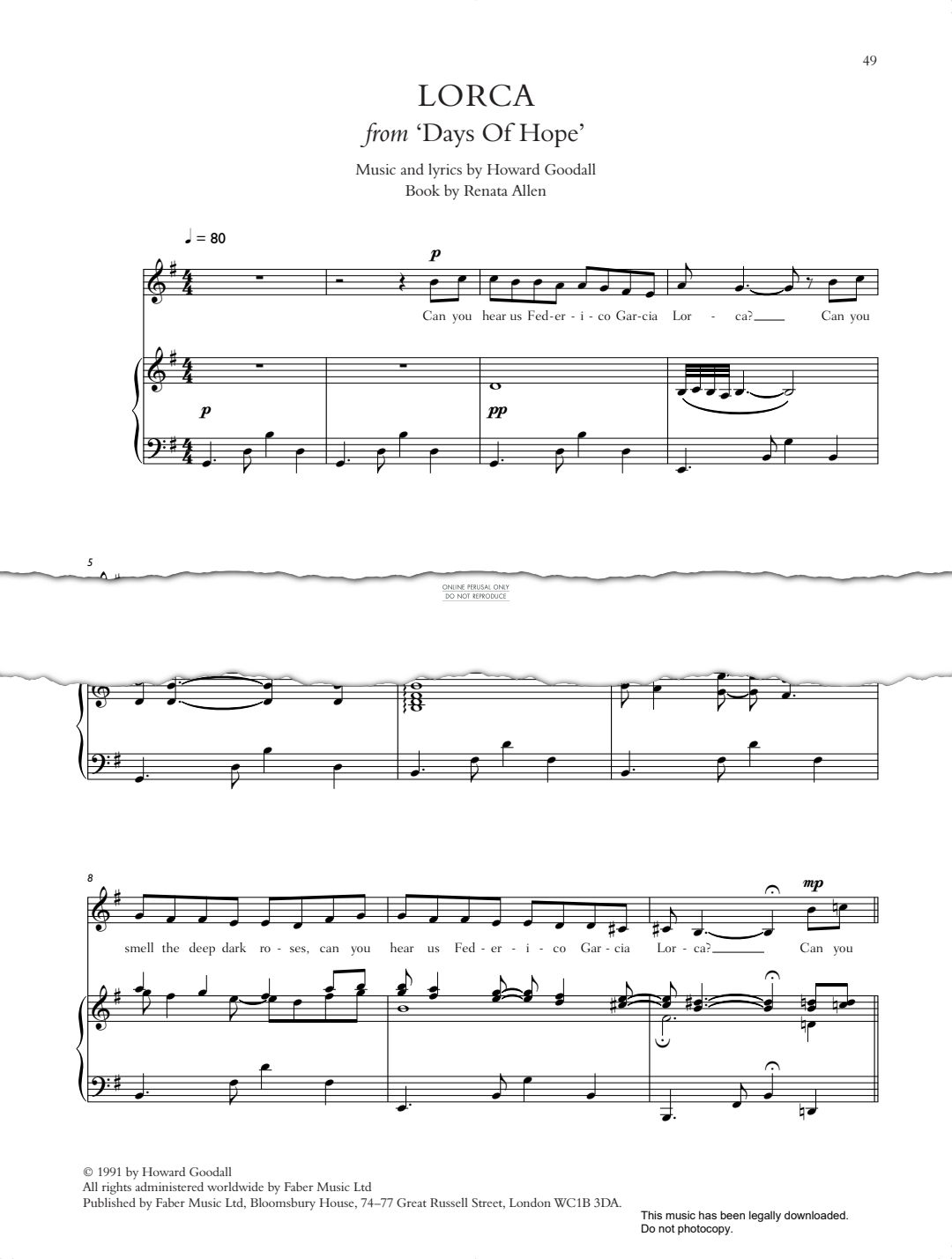 Lorca (from 'Days Of Hope') (Howard Goodall) | Sheet Music: Piano ...