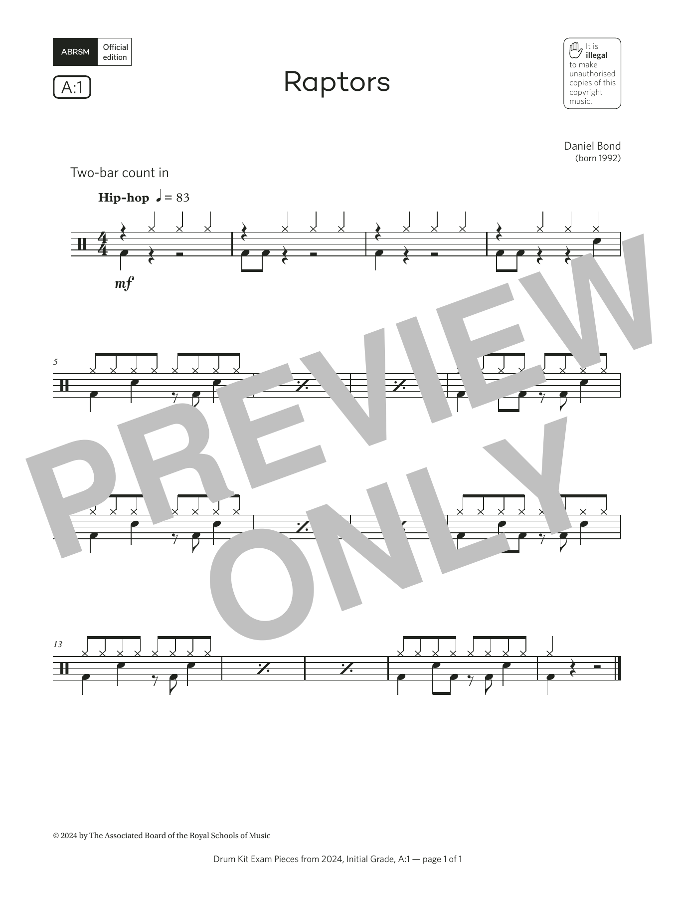 Raptors (Grade Initial, list A1, from the ABRSM Drum Kit Syllabus 2024 ...