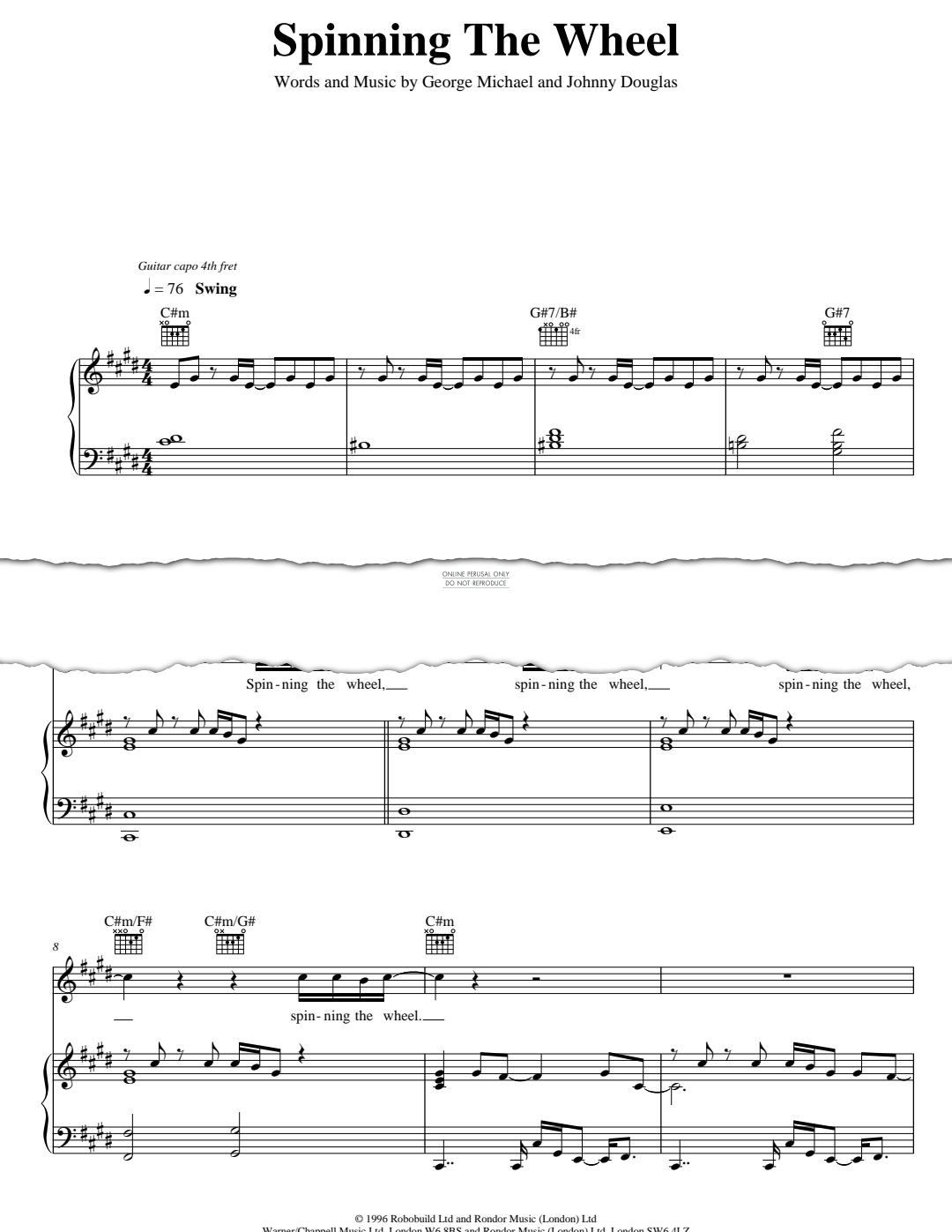 Spinning The Wheel (George Michael) | Sheet Music: Guitar, Piano, Voice ...