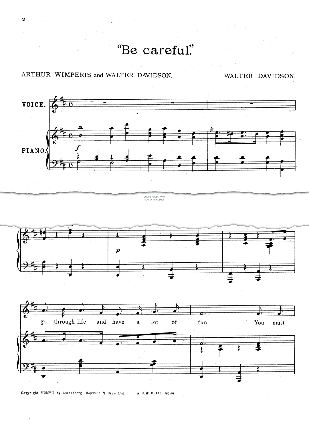 Be Careful (Walter Davidson) | Noten: Klavier, Gesang | PDF Download