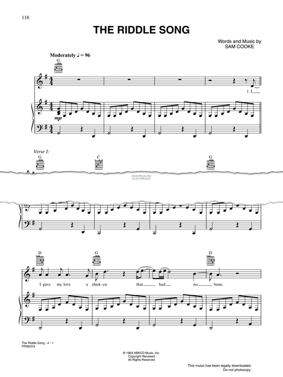 The Riddle Song - Noten von Sam Cooke - fbd-53329 | notendownload